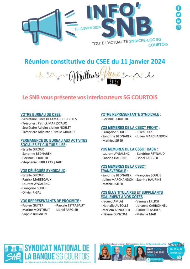 Vos interlocuteurs SNB-CFE-CGC au CSEE – SNB SG