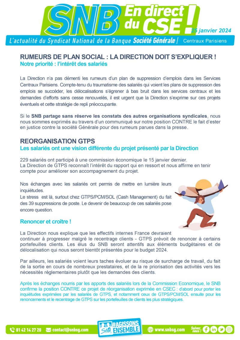 « En direct du CSEE des Centraux Parisiens – Janvier 2024» – SNB SG